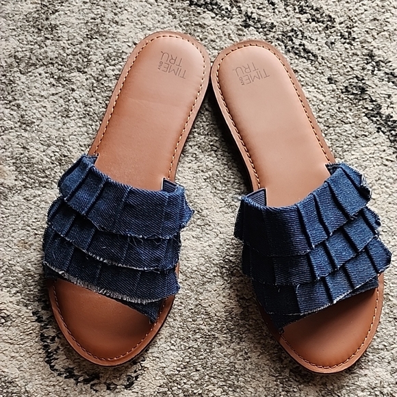 Time and Tru | Shoes | Time And Tru Denim Ruffle Slide Sandals | Poshmark
